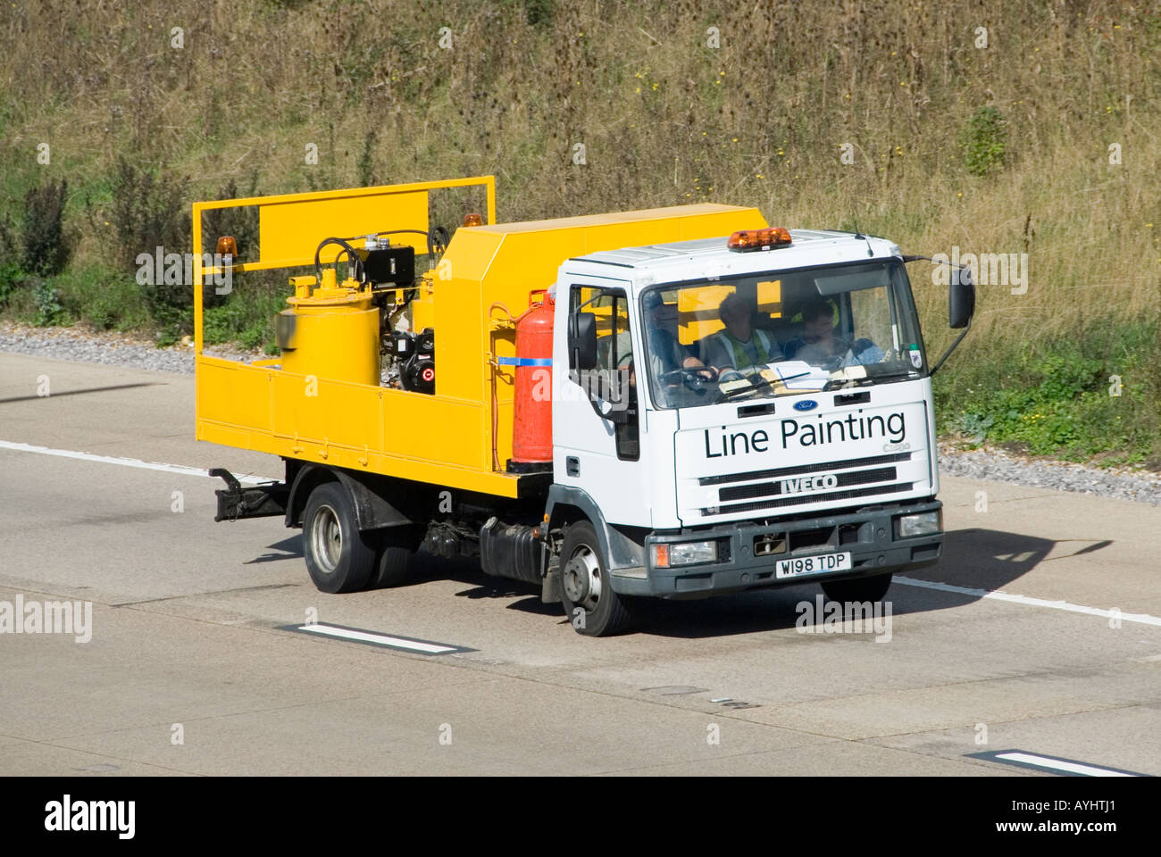 Line Painting three man crew & driver in Iveco lorry truck Chassis cab ...