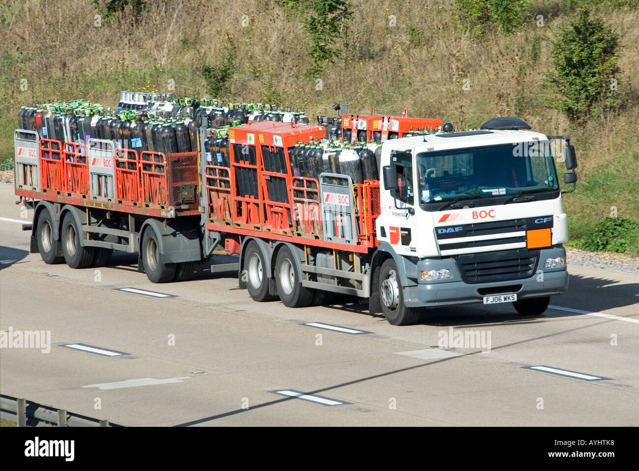 BOC lorry truck and trailer loaded with cylinders of industrial gases ...