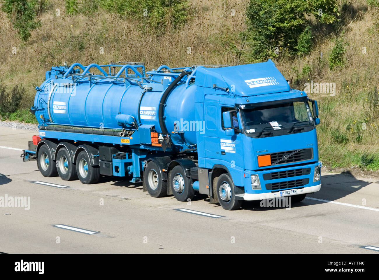 View from above of side & front blue Cleanaway Volvo lorry truck ...