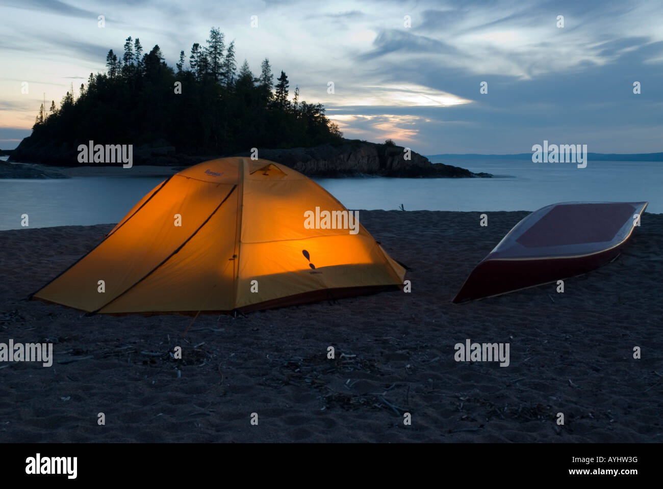 Evening camping on Lake Superior Stock Photo - Alamy