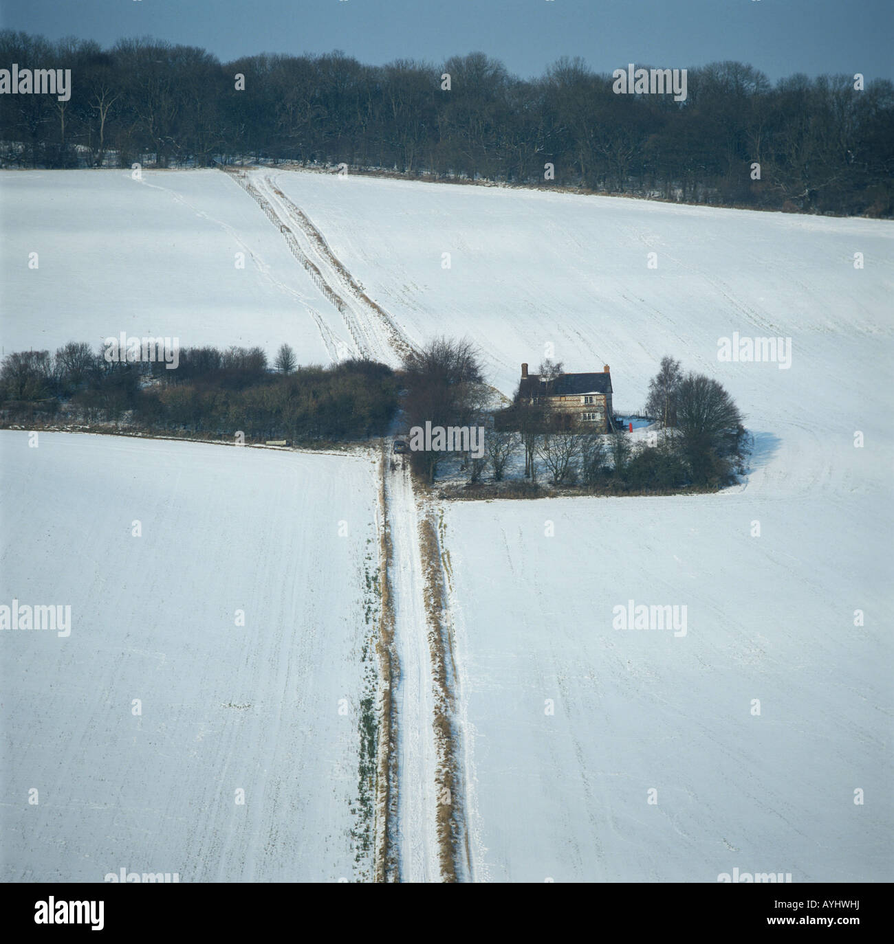 Seasons series of four fields at Vernham Dean Hampshire snow covering ...