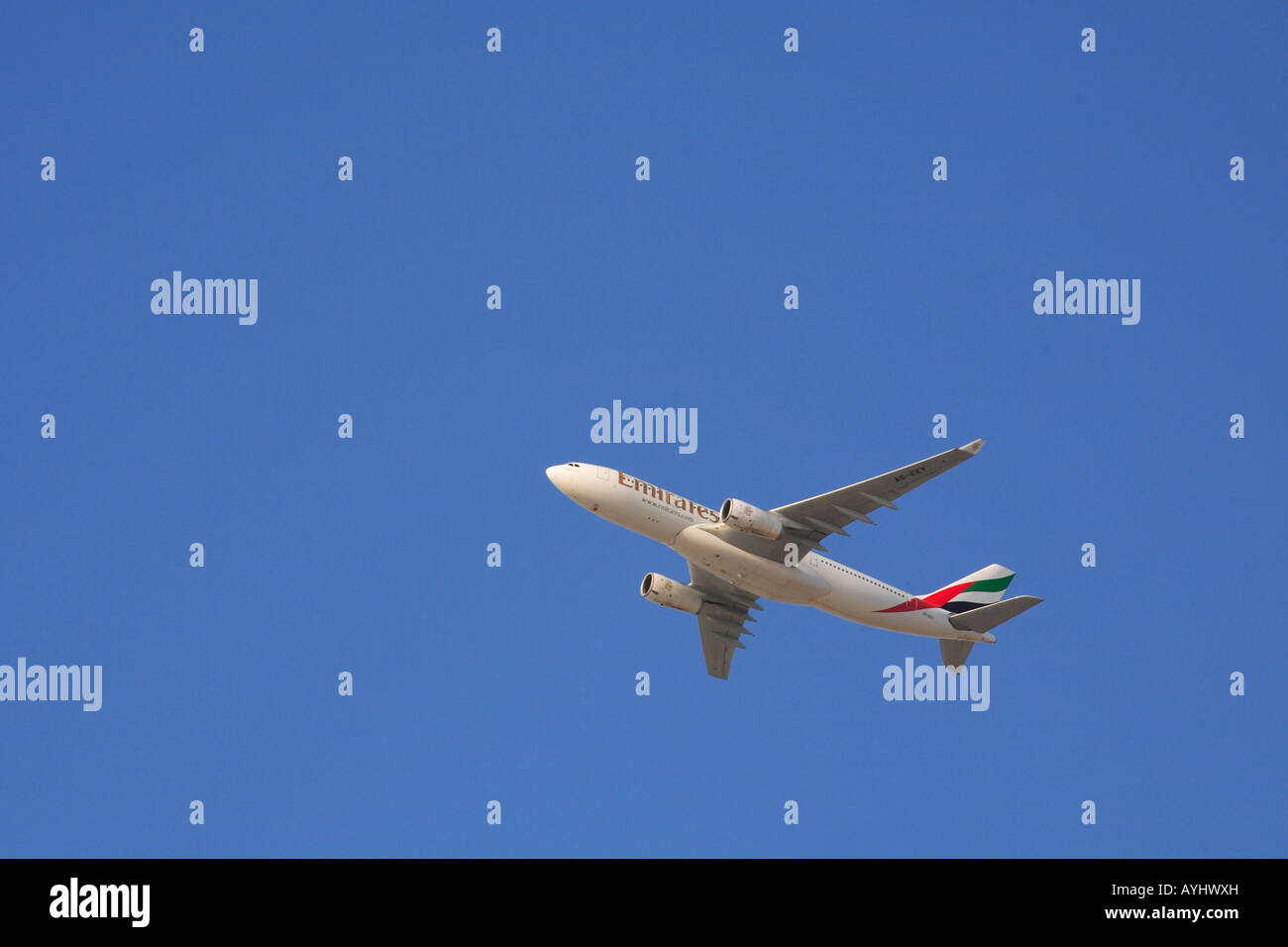 United Arab Emirates Dubai Emirates Airlines Airbus 330 jet in flight ...