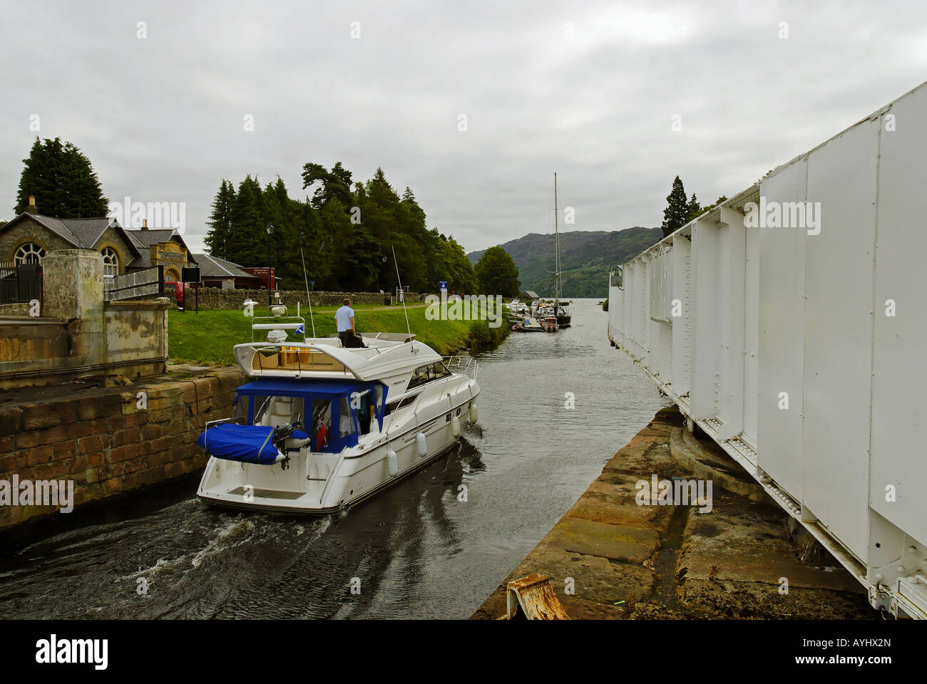 Fort Augustus Swing Bridge in operation Loch Ness Stock Photo - Alamy