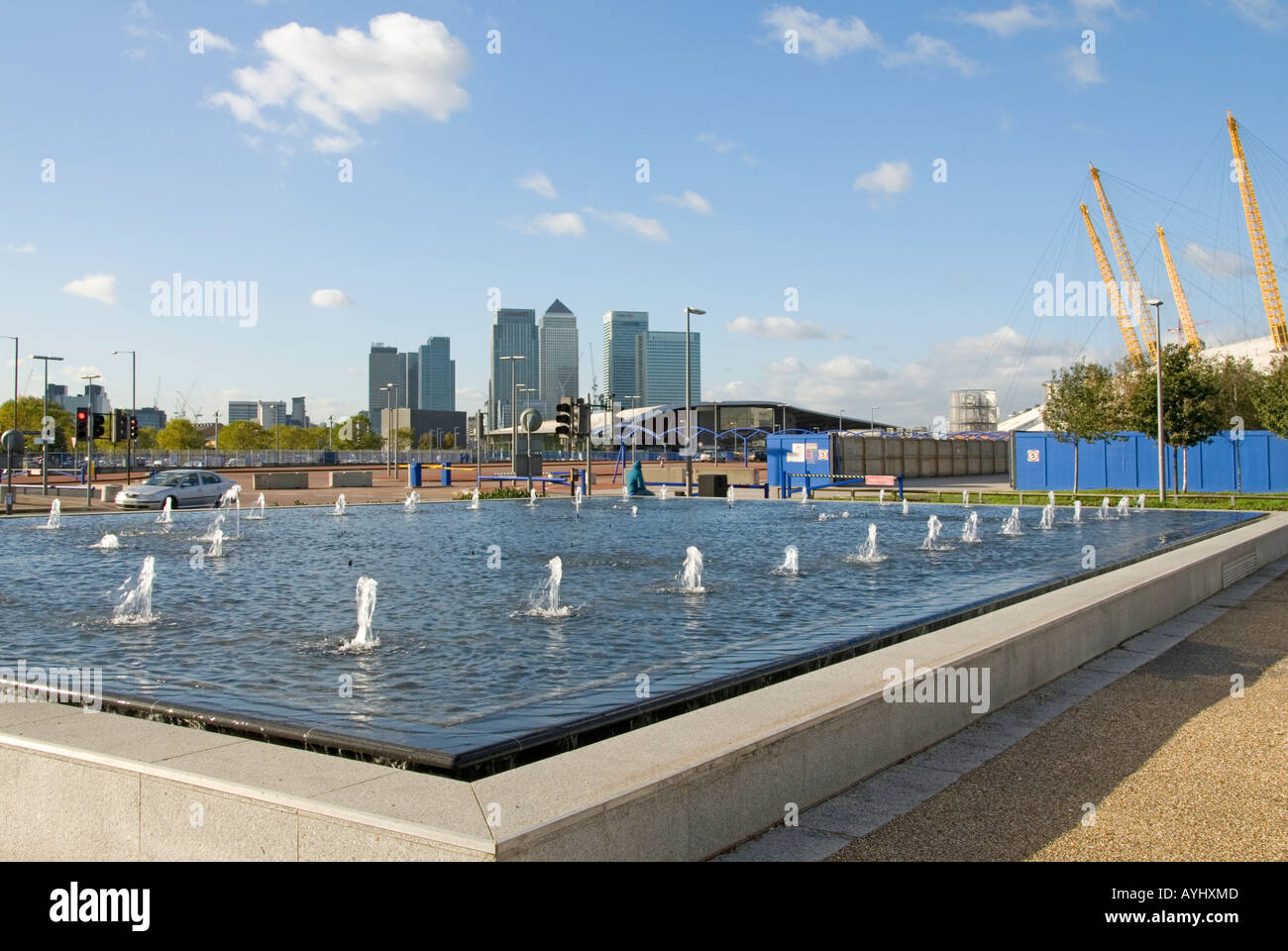 Water fountains feature near the O2 arena with early landmark ...
