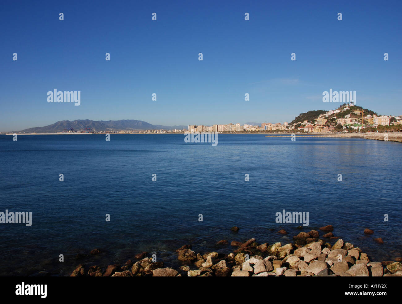 View of Malaga city from across the sea Stock Photo - Alamy