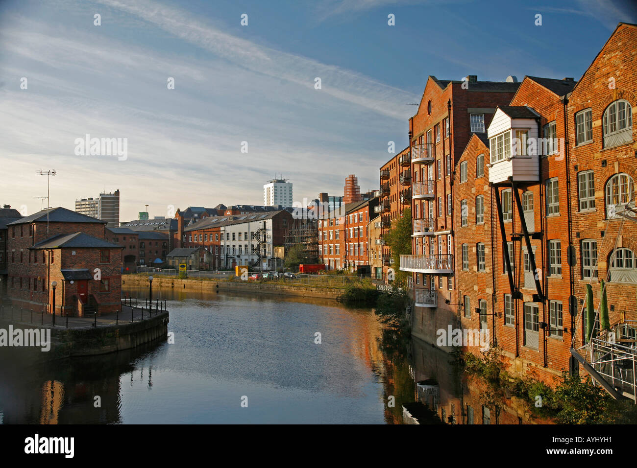 Leeds Waterfront on The River Aire Stock Photo - Alamy