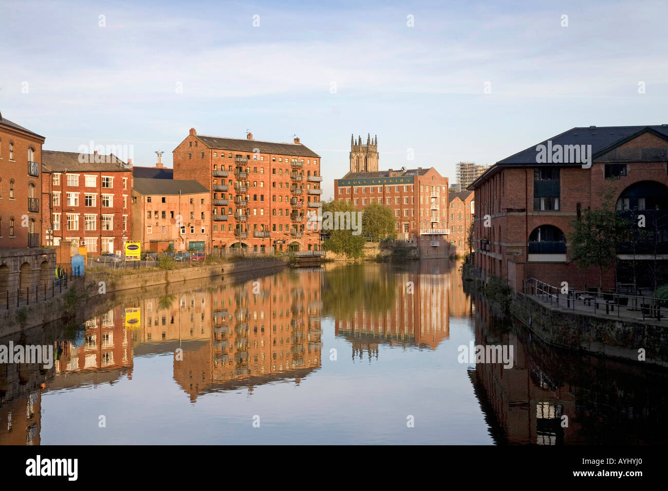 Leeds Waterfront, The River Aire, with Leeds Parish Church in the ...