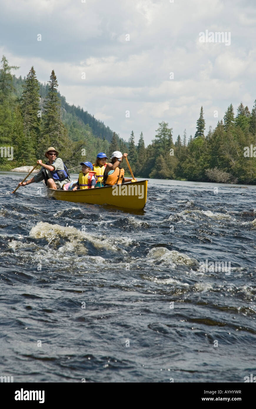 Family paddling down a river Stock Photo - Alamy