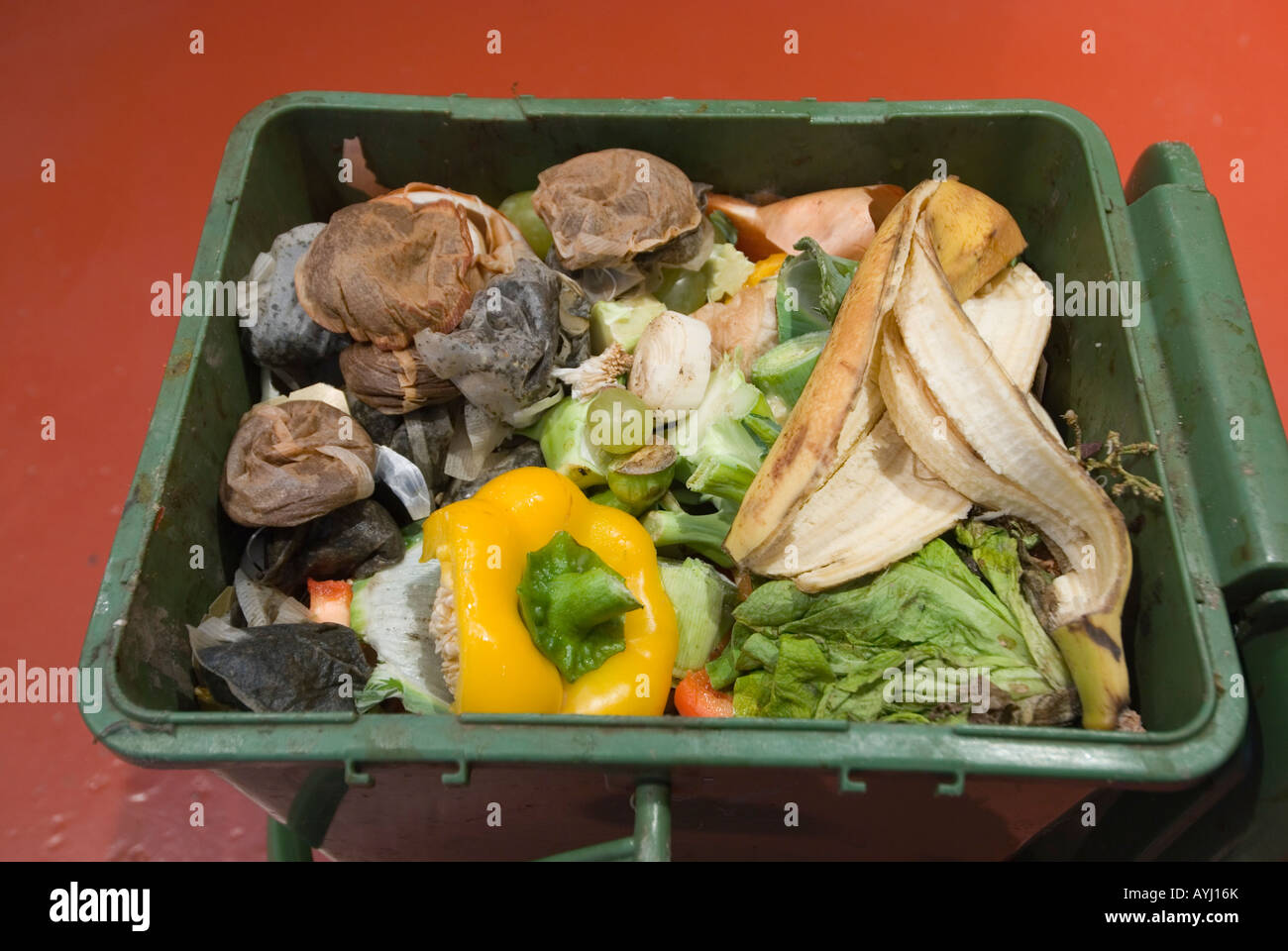 green waste in a kitchen compost bin Stock Photo - Alamy