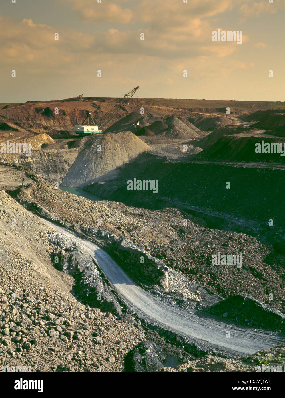 Drag-line crane working in an open cast coal mine, East Chevington ...