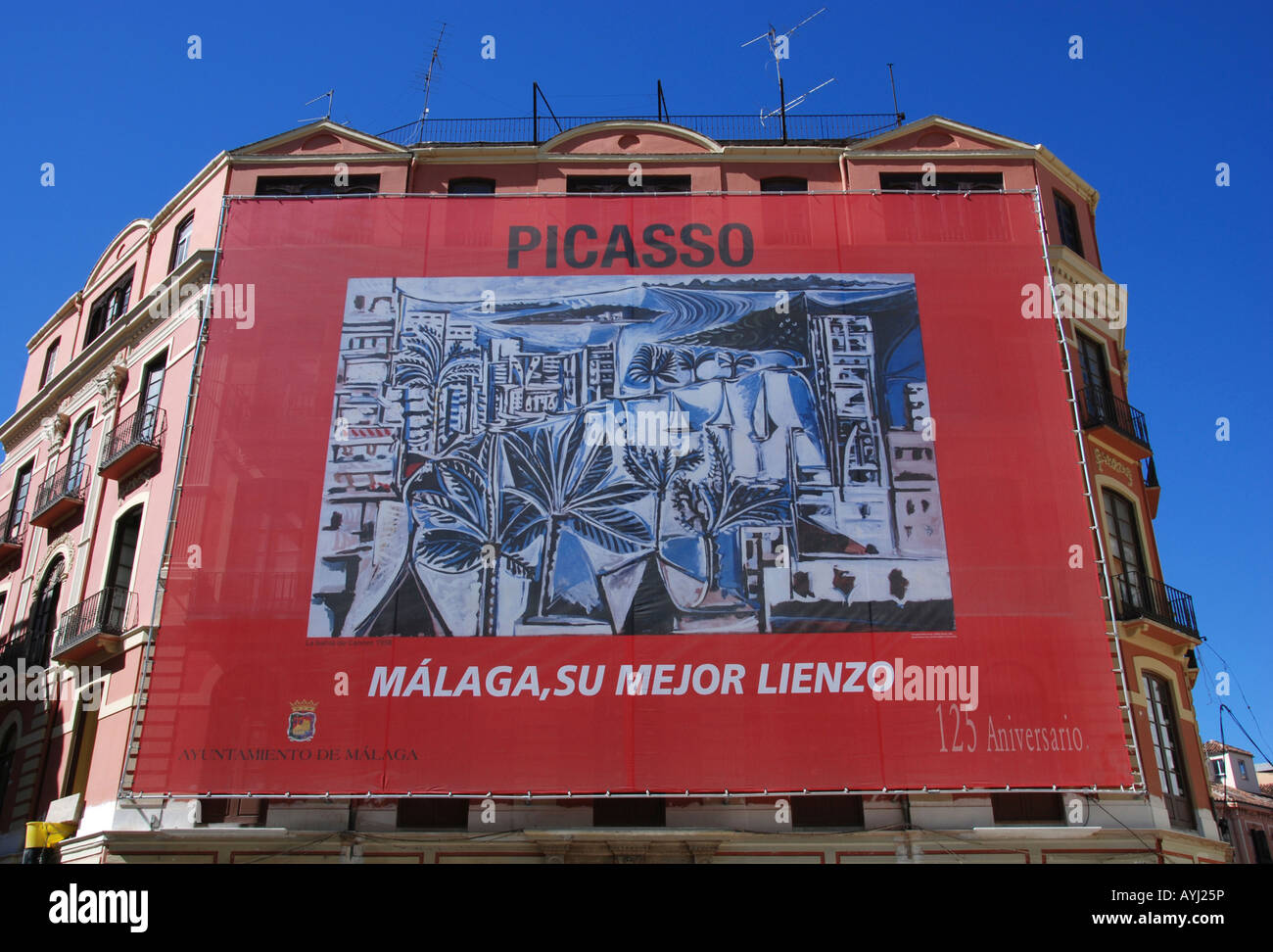 Banner in Malaga city to celebrate 125 years since the birth of Picasso ...