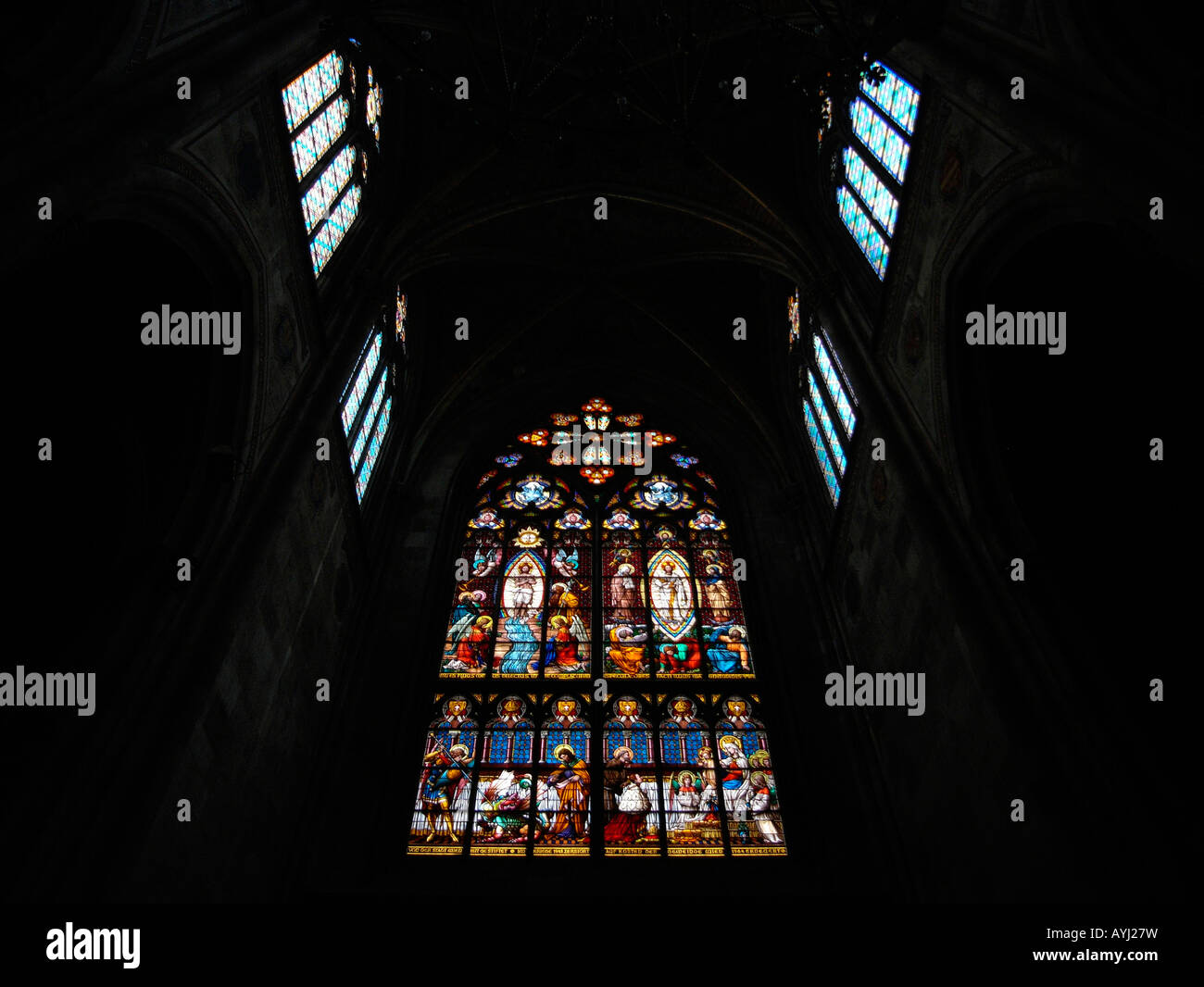 Stained glass windows in the Votivkirche Vienna Austria Stock Photo - Alamy