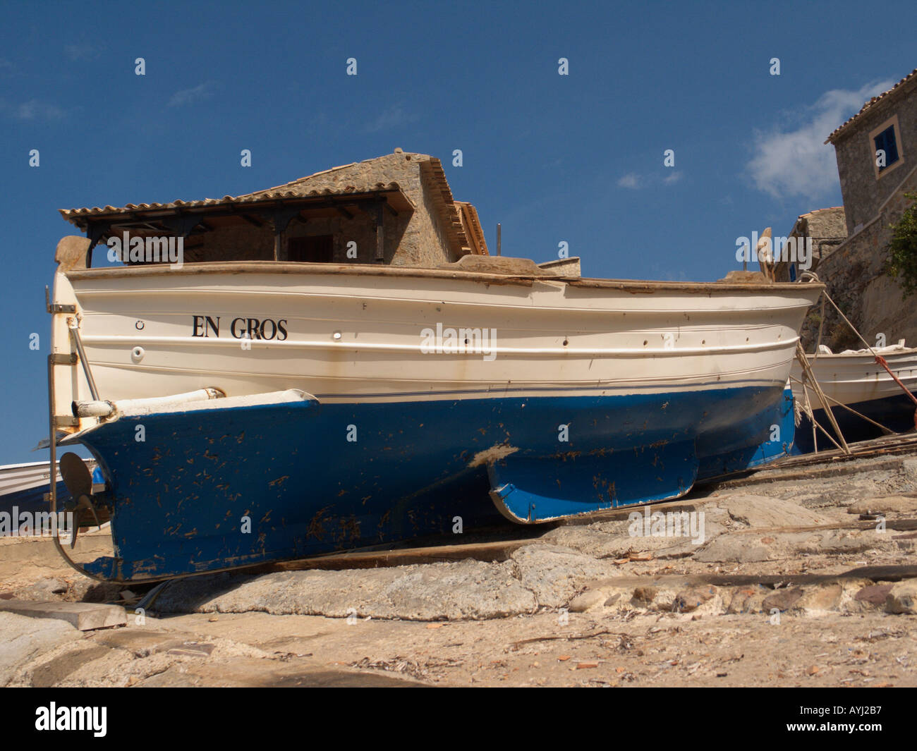 Port de Valldemossa, slipway with local fishing boat, Tramuntana Region ...