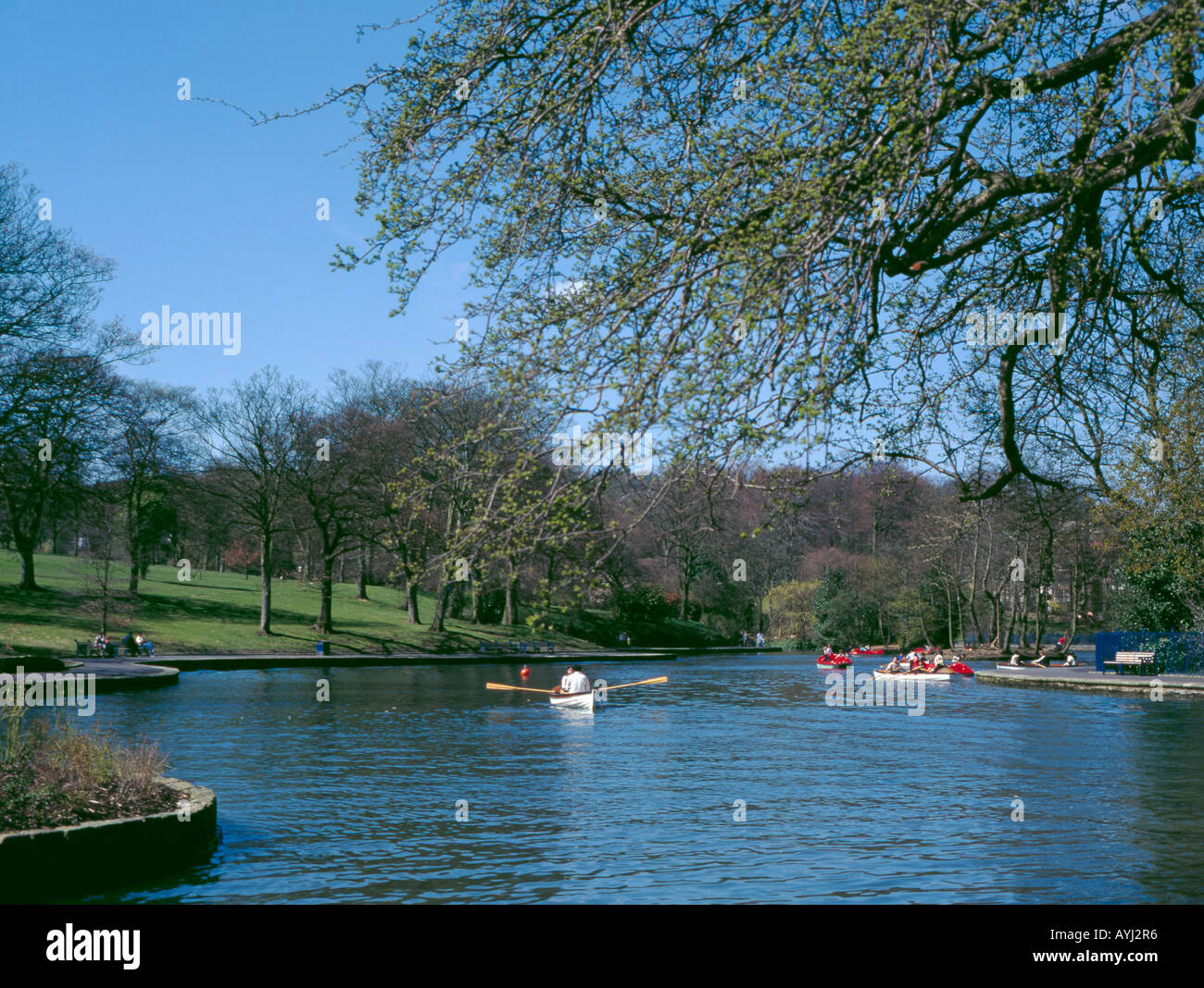 Rowing boats on Park Lake, Lister Park, Manningham, Bradford, West ...