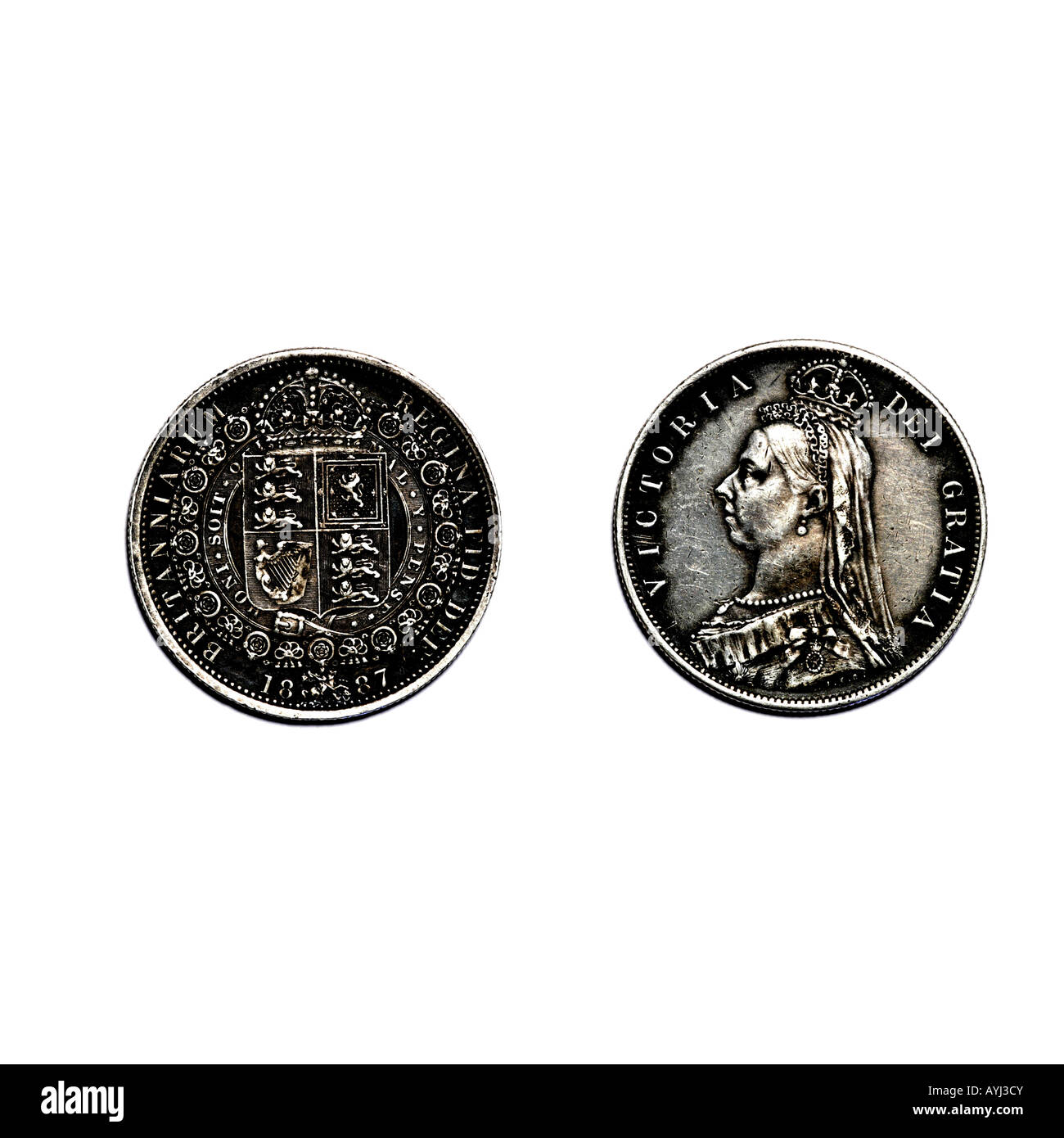 "VICTORIAN HALF CROWN: 1887 OBVERSE AND REVERSE Stock Photo - Alamy