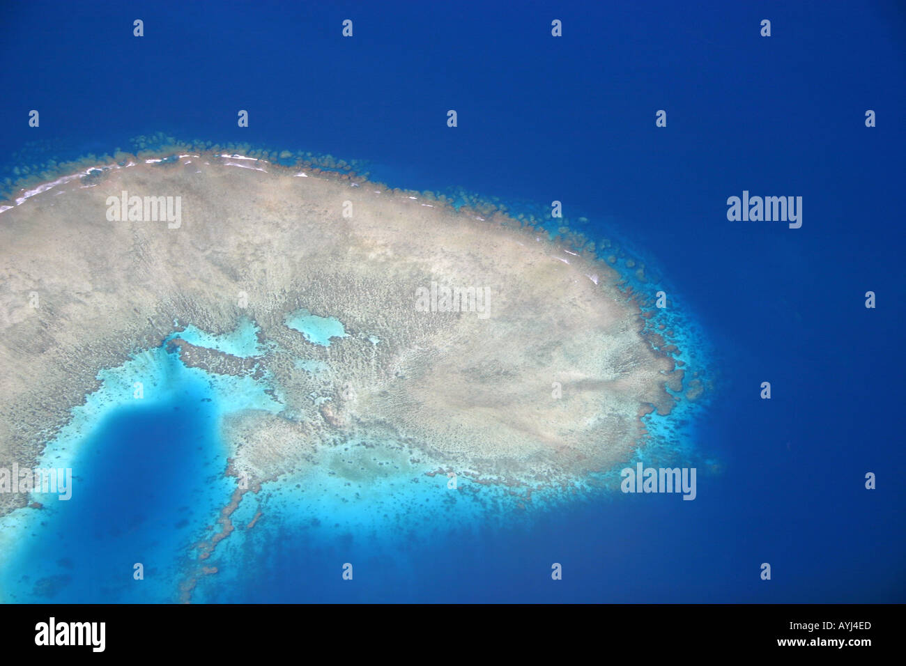 Aerial view of beautiful coral reef taken from an aeroplane flying over ...