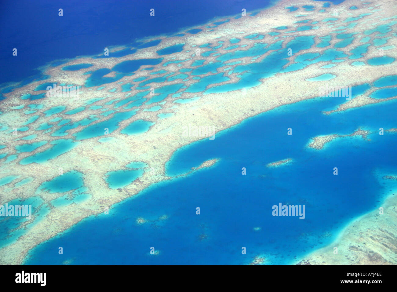 Aerial view of beautiful coral reef taken from an aeroplane flying over ...