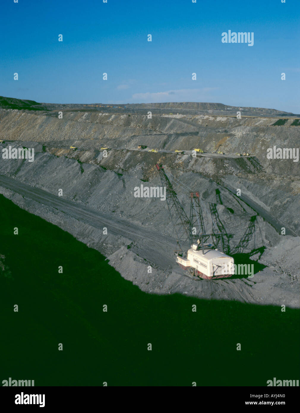 Large drag-line crane working in an open cast coal mine, Butterwell ...