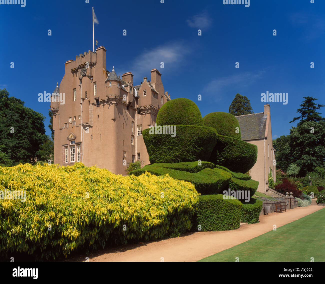 Crathes Castle, Aberdeenshire, Scotland, UK. View from the Croquet lawn ...