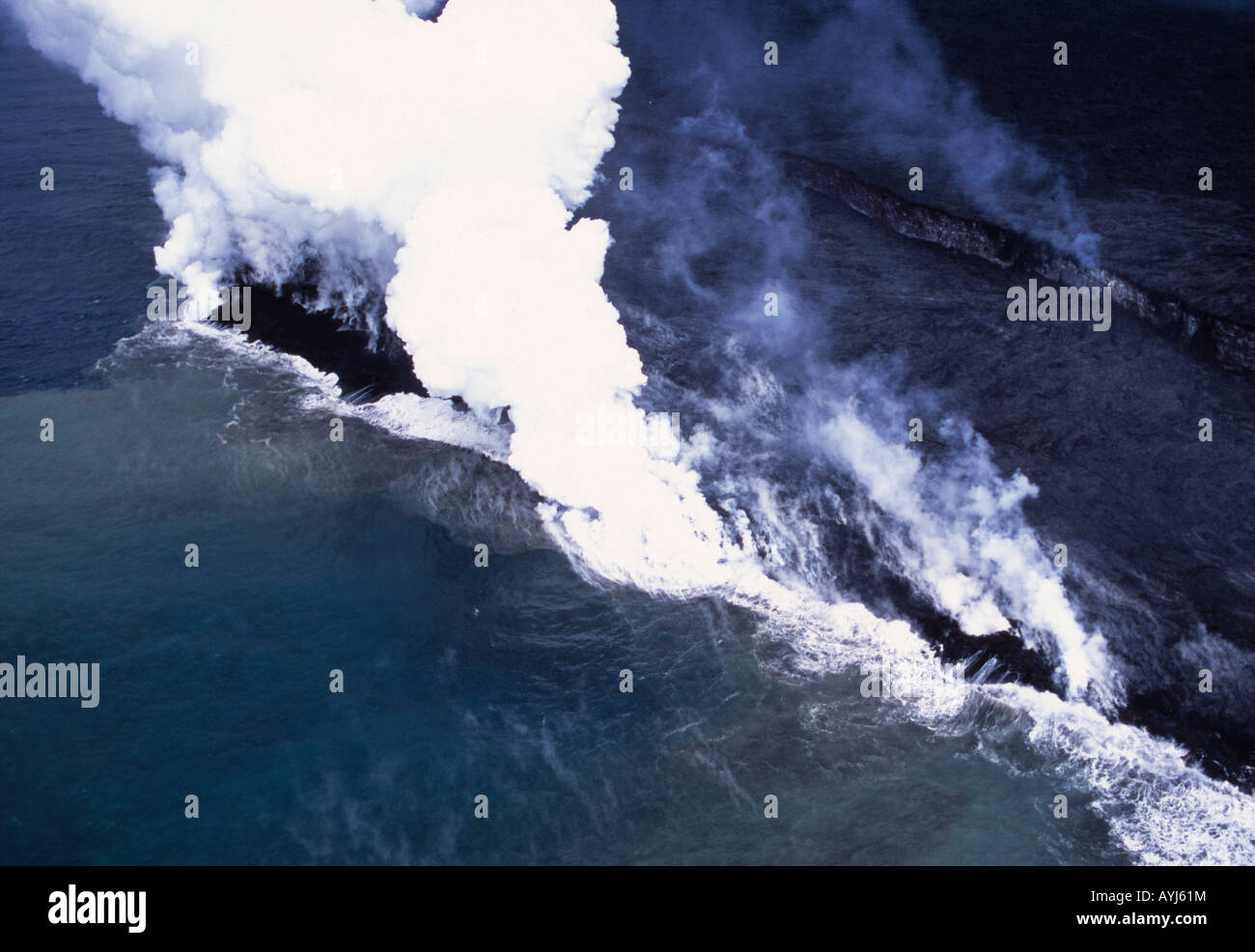 aerial view of lava from volcano kilauea reaching sea, Hawaii Stock ...