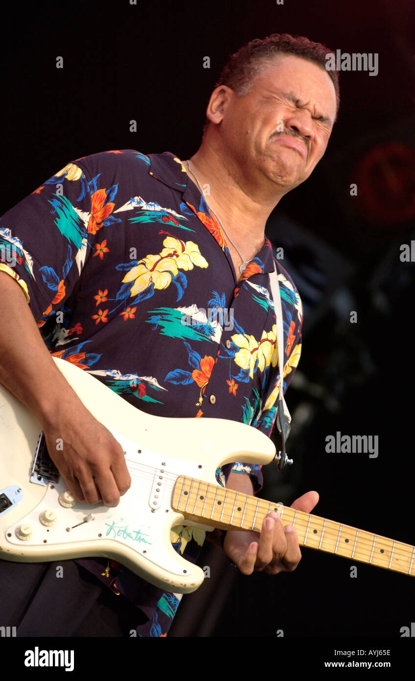 American blues guitarist Sherman Robertson performing with his band on ...