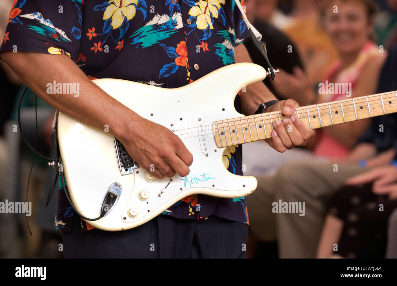American blues guitarist Sherman Robertson performing with his band on ...
