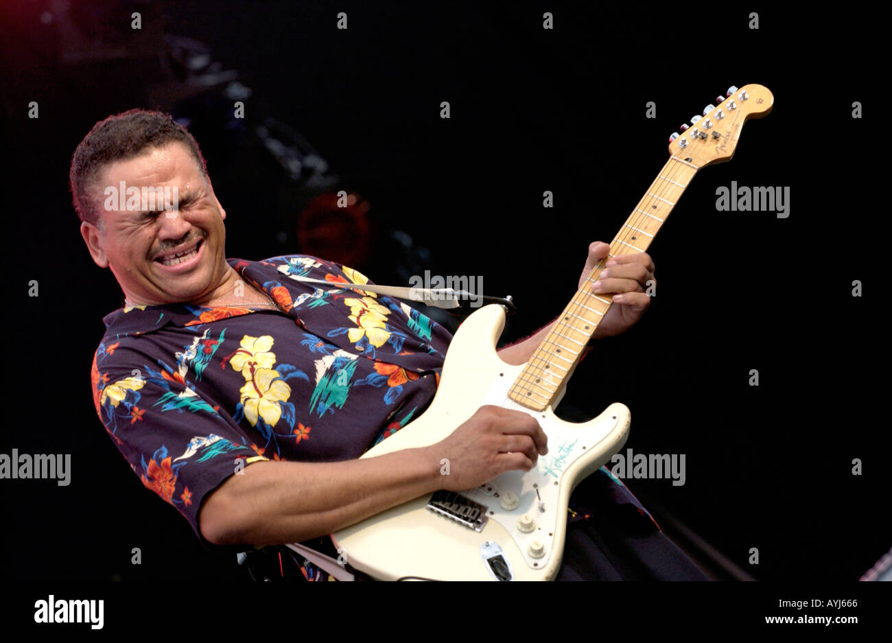 American blues guitarist Sherman Robertson performing with his band on ...