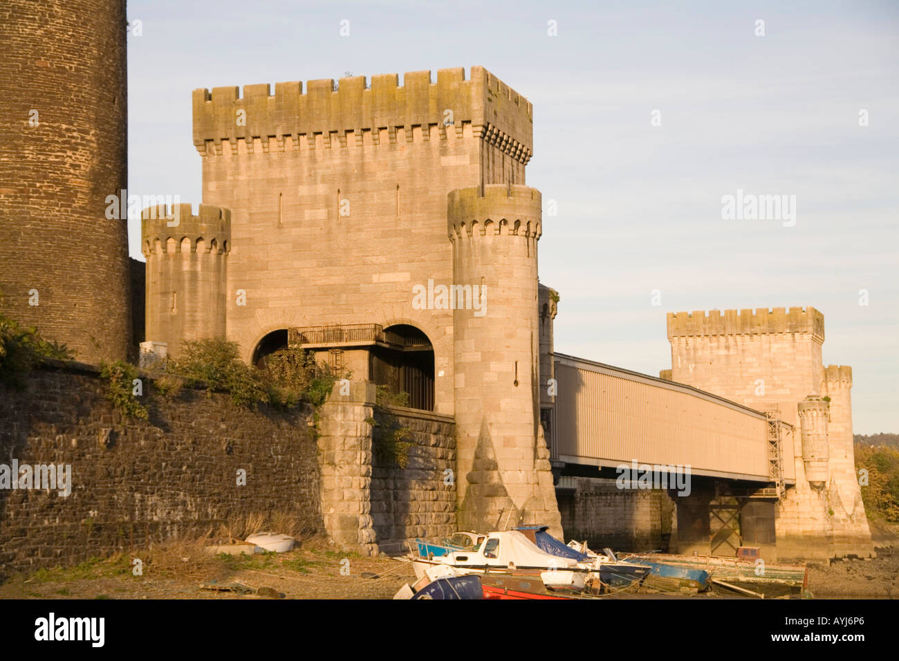 CONWY NORTH WALES UK November Robert Stephenson's tubular rail bridge ...