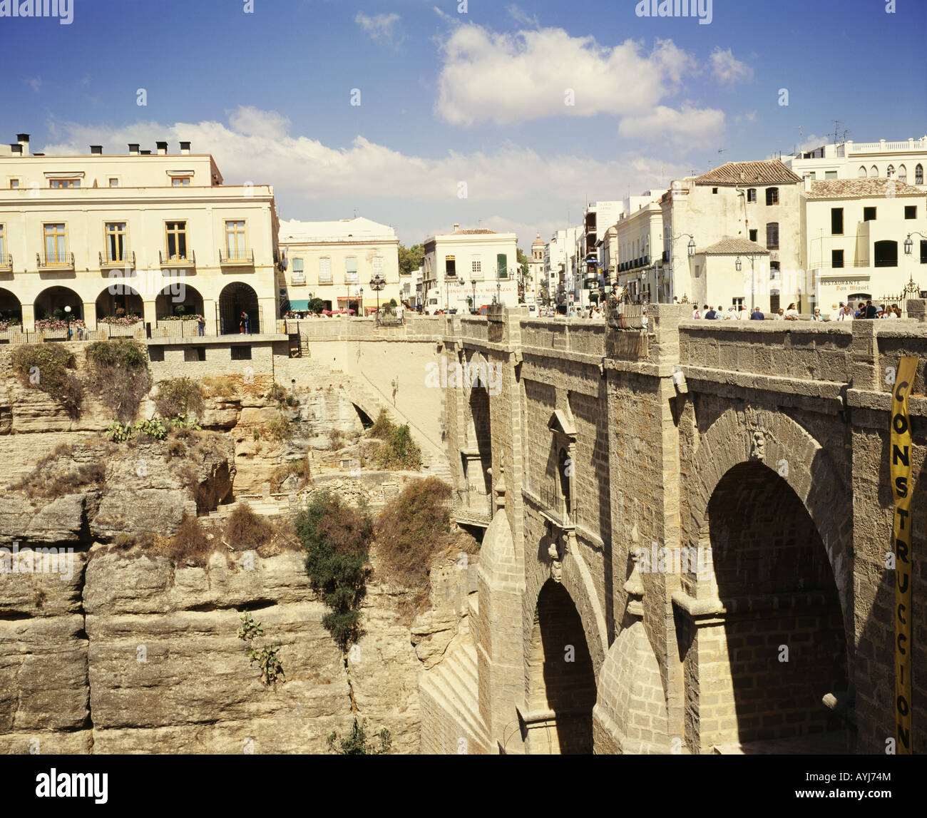 New bridge and gorge viewed from east Near Malaga Buildings People on ...