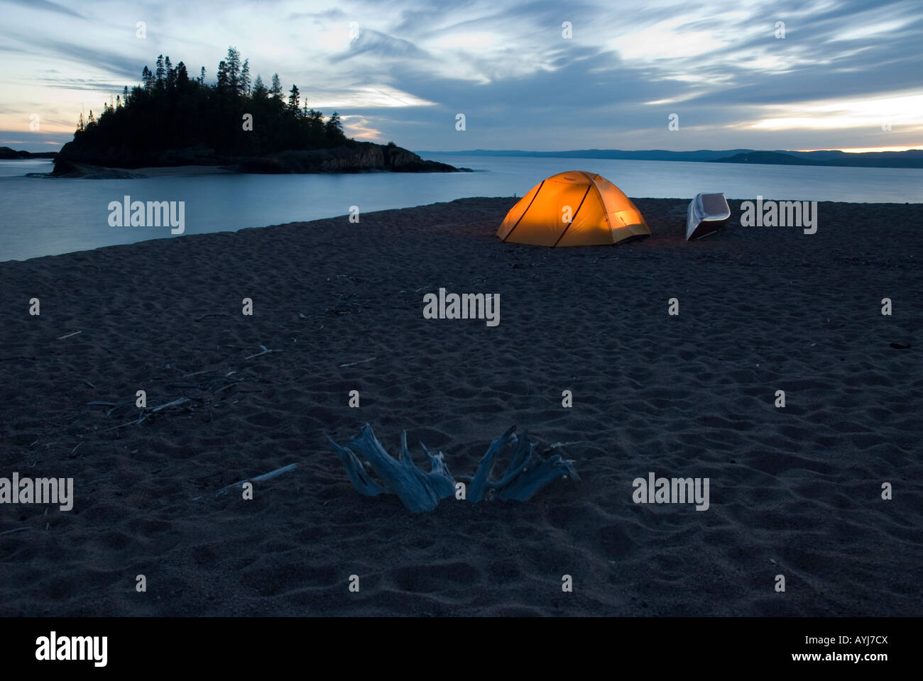 Evening camping on Lake Superior Stock Photo - Alamy
