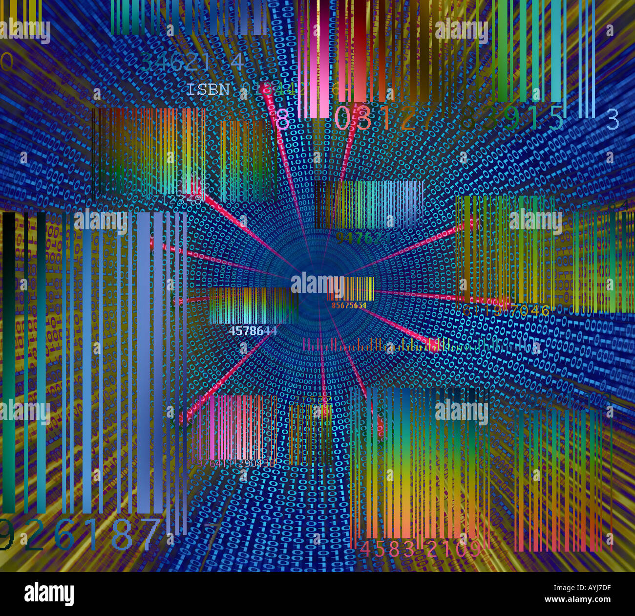 Fantasy view of barcodes seemingly floating in blue space while being ...