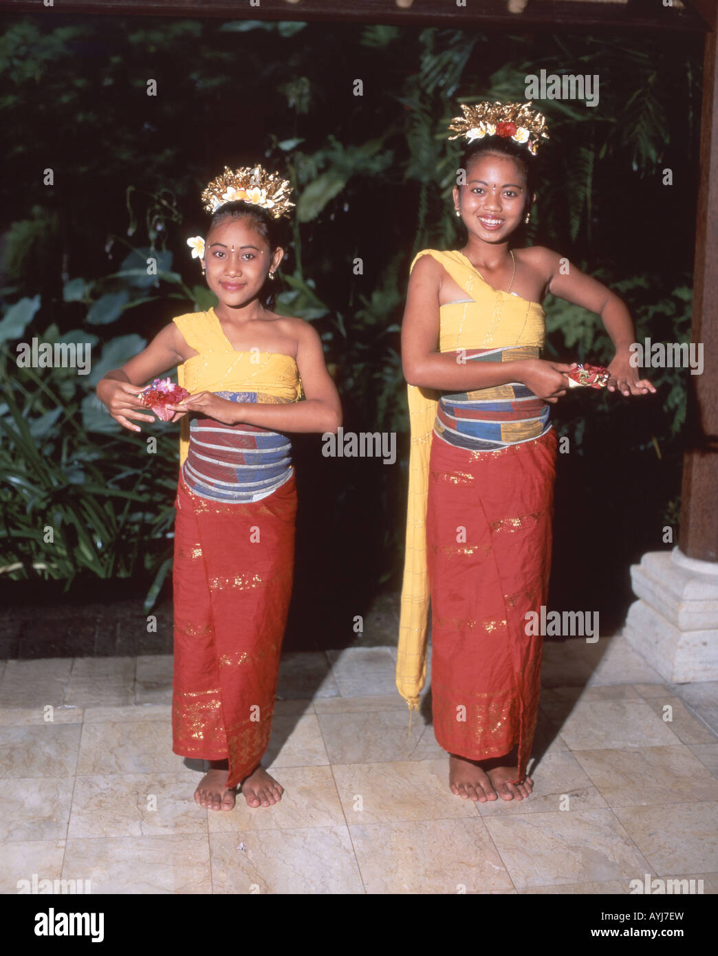 Young female Legong Balinese dancers, Denpasar, Bali, Indonesia Stock ...