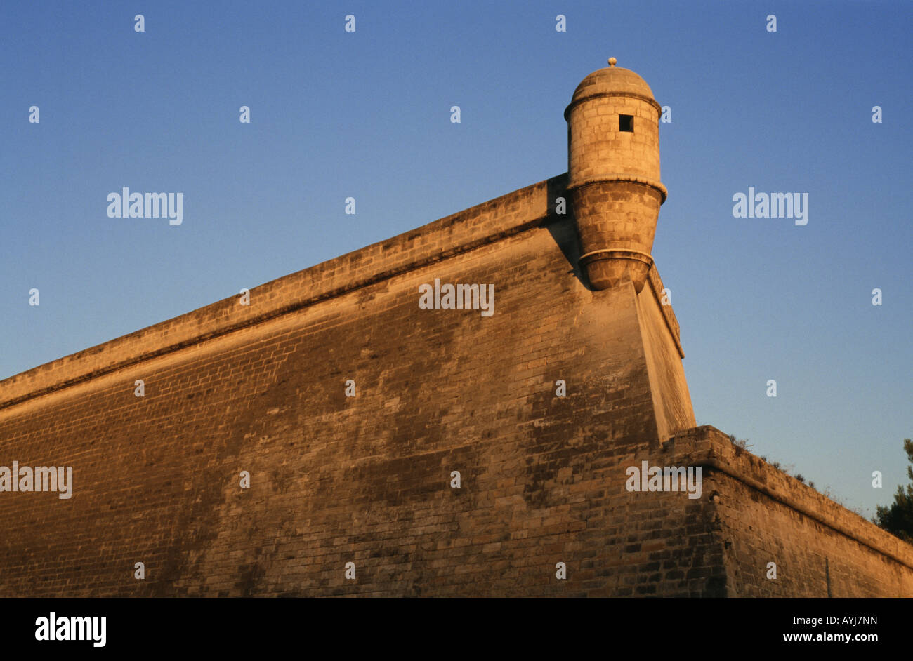 Mallorca Baluarte de San Pedro Corner turret lookout on wall Warm glow ...