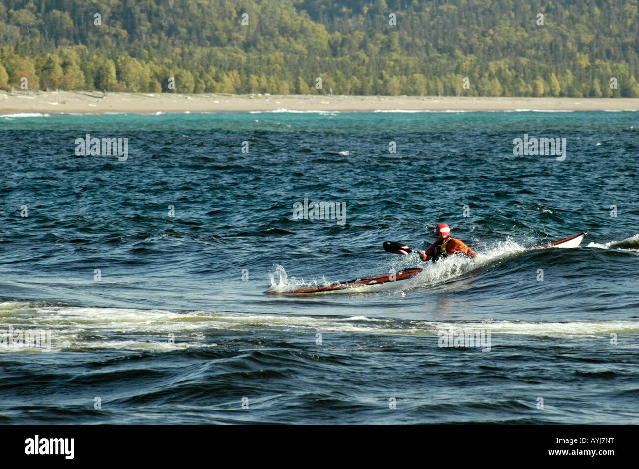 sea kayak surfing waves on lake superior Stock Photo - Alamy