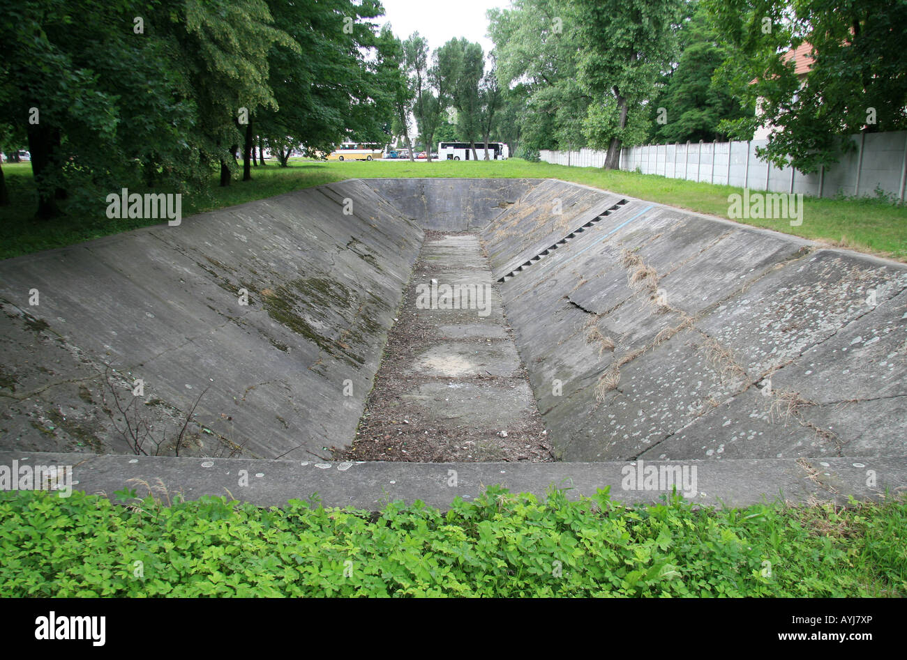 A fire pit/water reservoir outside the former Nazi concentration camp ...