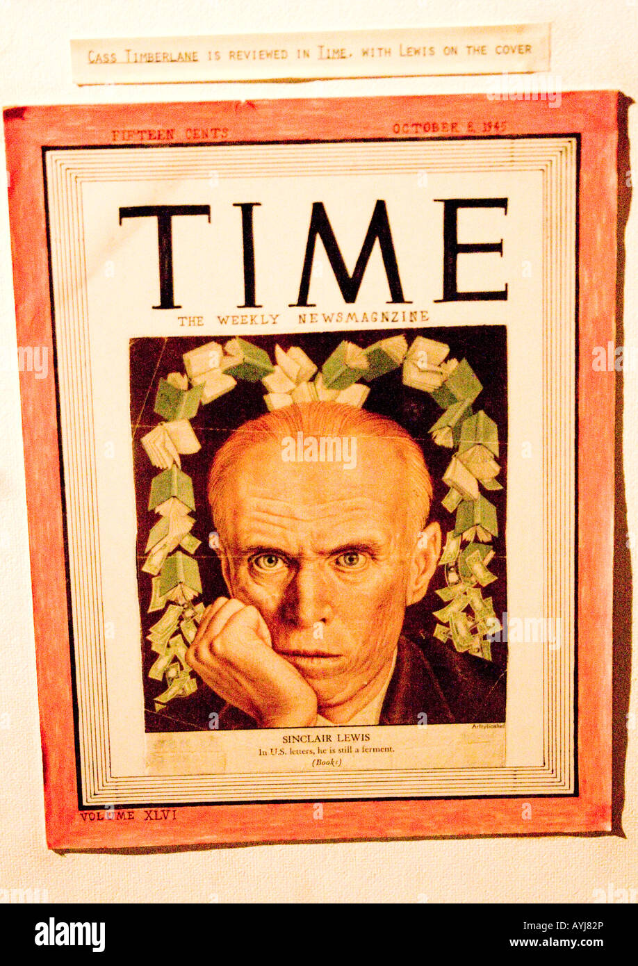 Reproduction of author Sinclair Lewis on 1945 cover of Time Magazine at ...