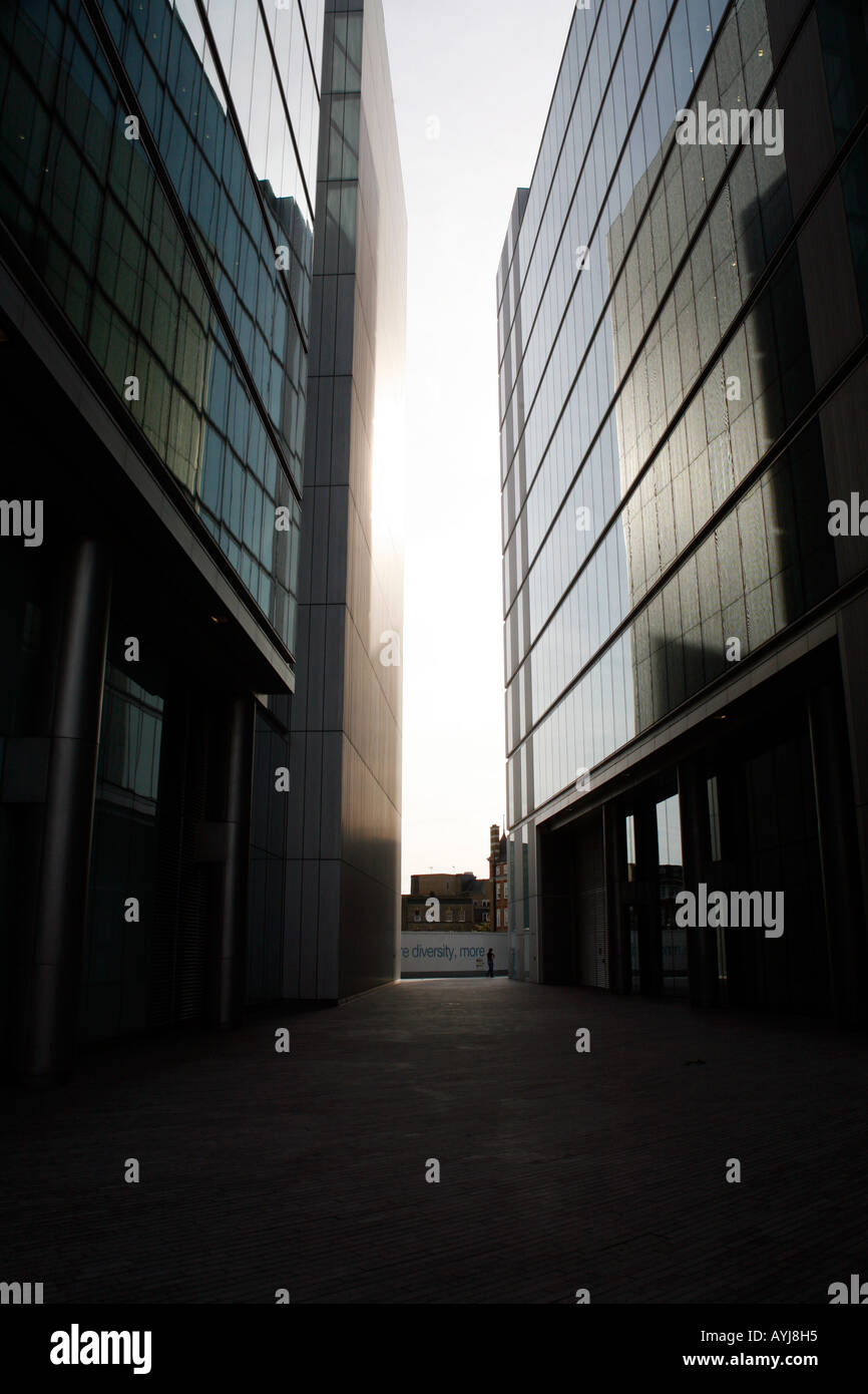 A narrow passageway between 2 buildings, South Bank, London, England ...