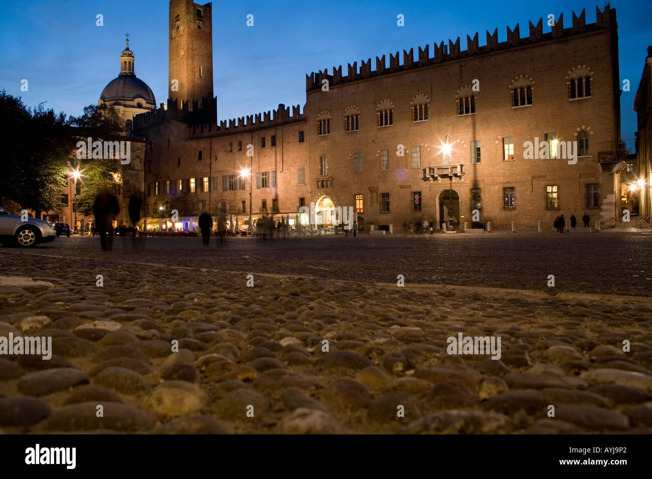 Mantova (Mantua) Piazza Sordello with medieval building, Italy. Palazzo ...