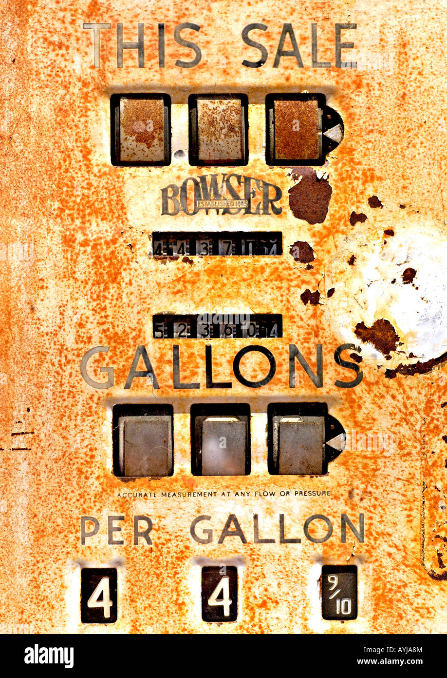 Closeup of a rusty old gas pump from the 1940s Stock Photo - Alamy