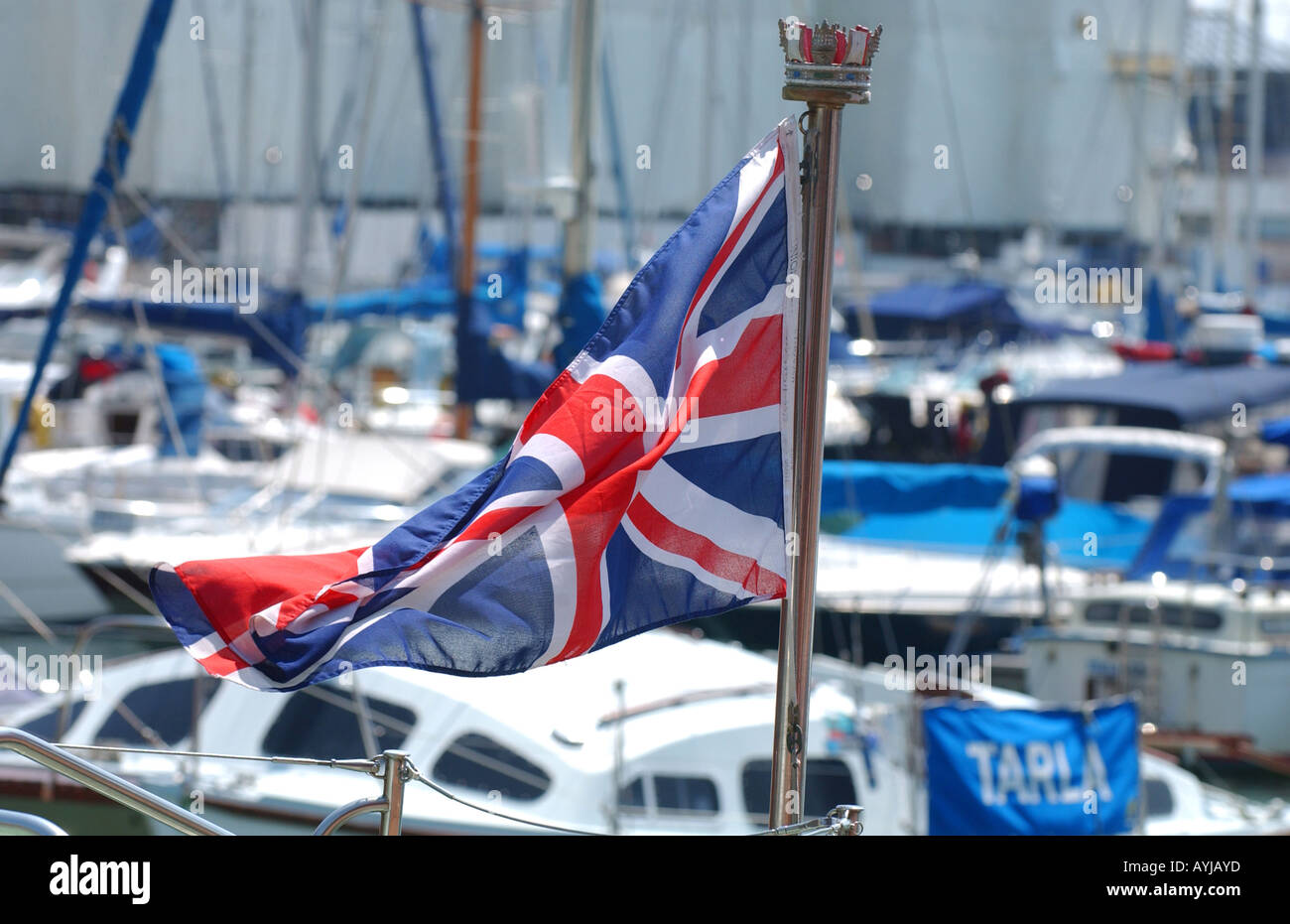 A Union Jack flag flying on yacht in a harbour. Picture by Jim Holden ...
