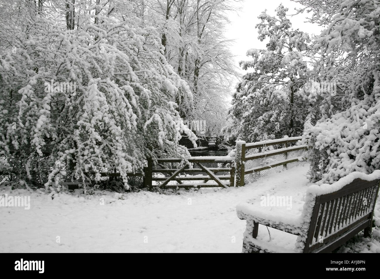 The Gizzel at Garsington Manor Oxfordshire in an April snow storm Stock ...