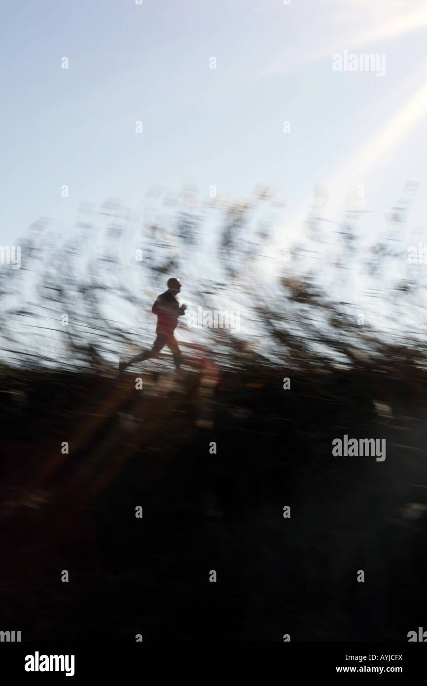 fast runner silhouette in park in morning Stock Photo - Alamy
