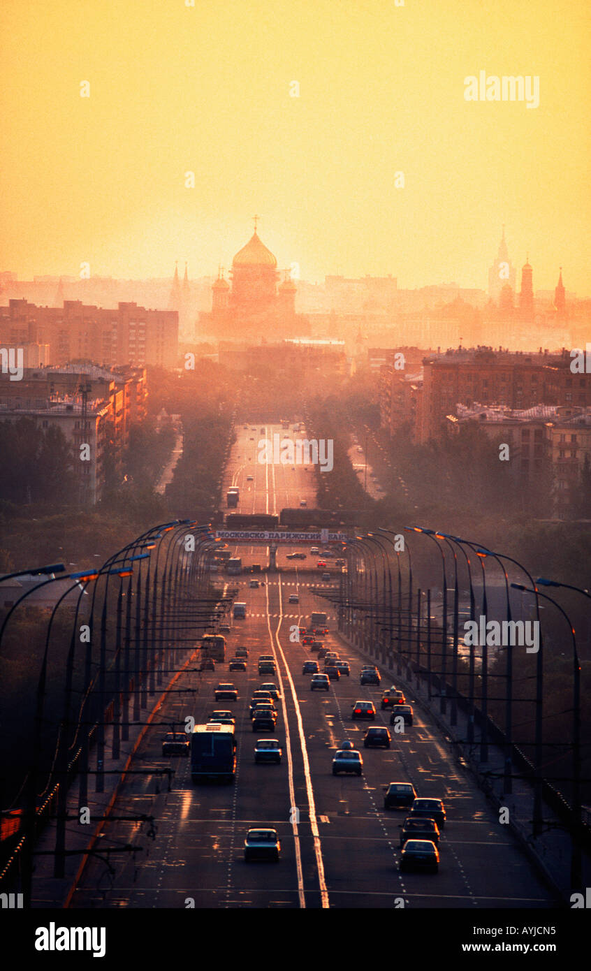 Early morning streets of Moscow elevated view Russia Stock Photo - Alamy