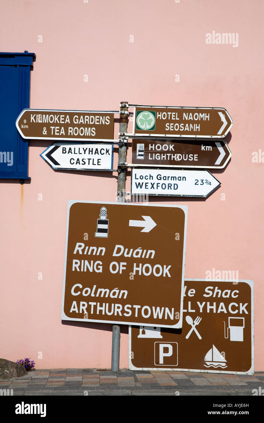 Street signs in Ballyhack Village County Wexford Ireland Stock Photo ...