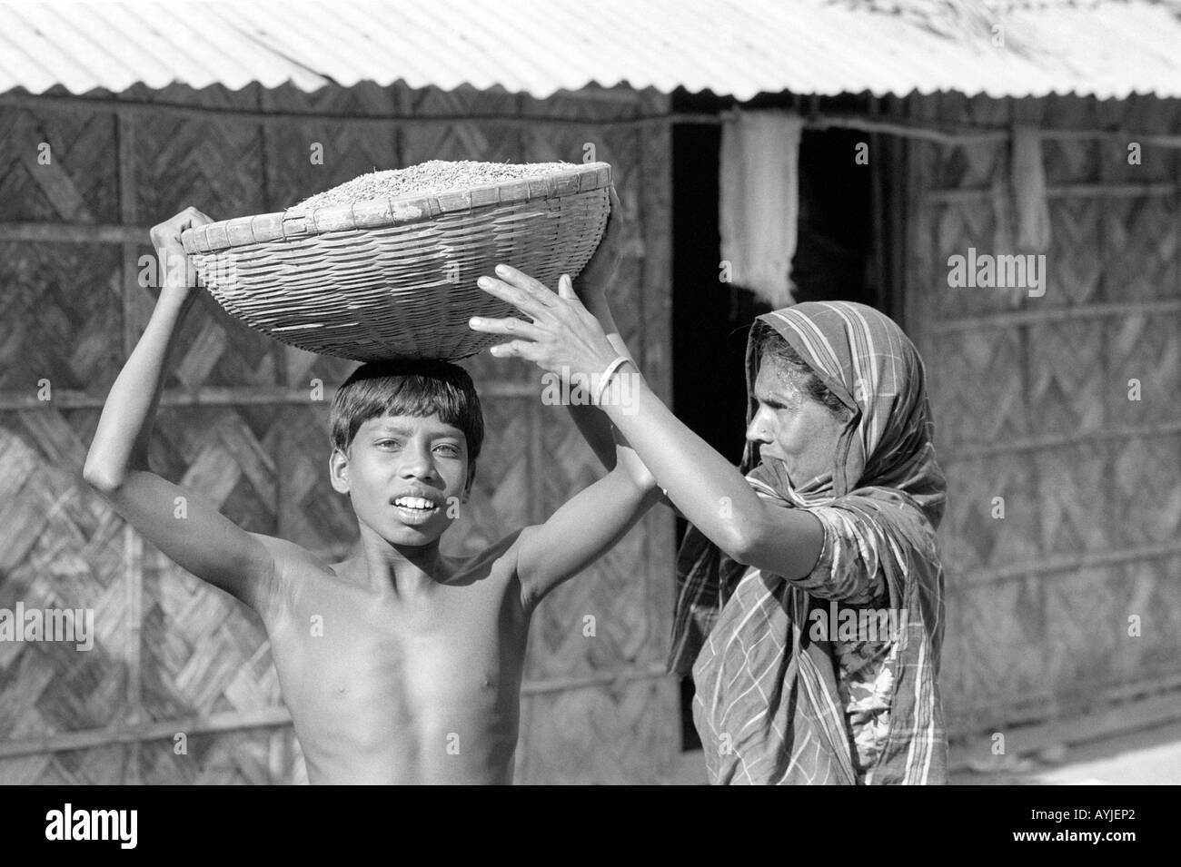 Rice on basket in Black and White Stock Photos & Images - Alamy