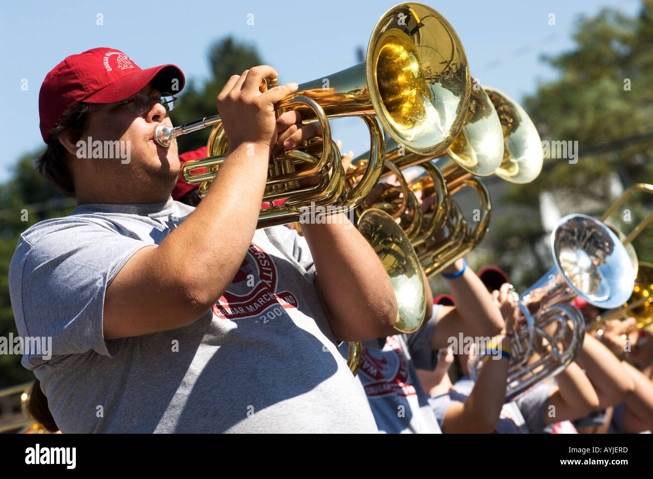 college students from Washington State University play trumpets in ...
