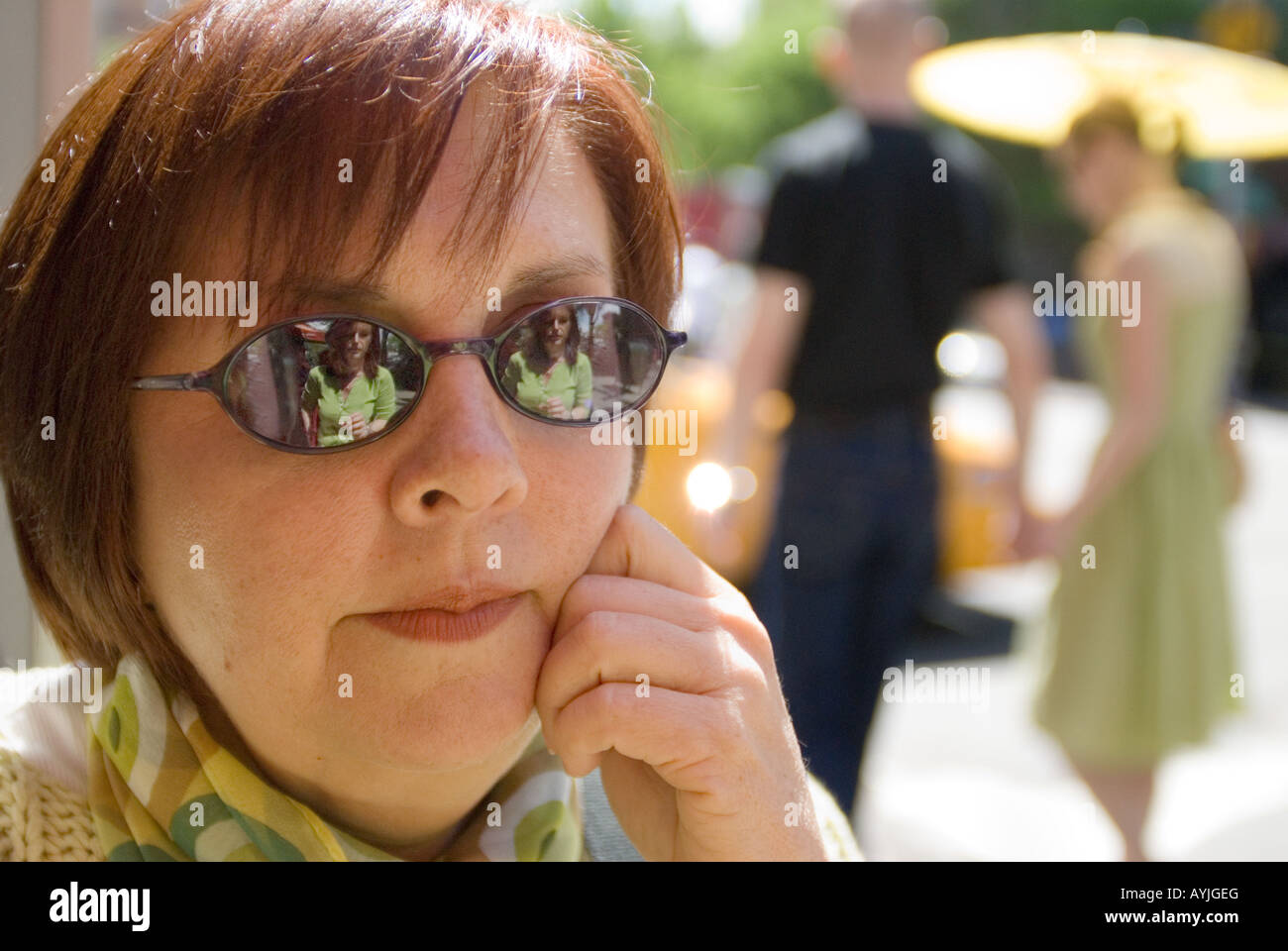 woman with reflection of another woman in her sunglasses Stock Photo ...