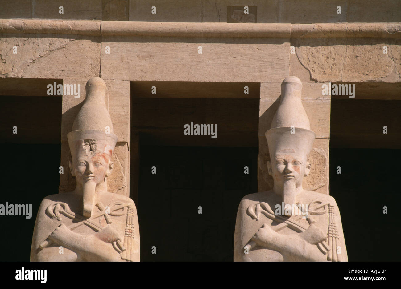 Deir el Barhi Temple of Queen Hatshepsut Two statues of pharoahs with ...