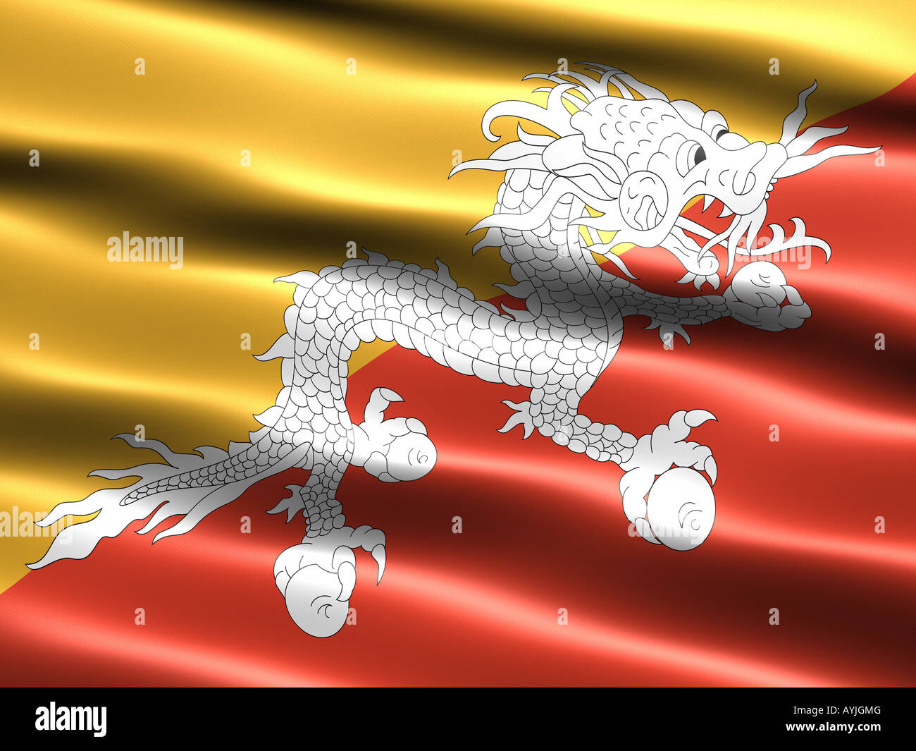 Flag of Bhutan computer generated illustration with silky appearance ...
