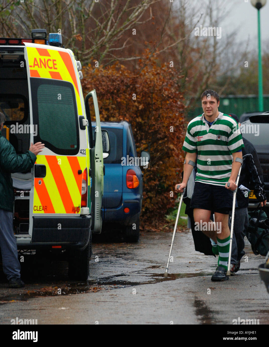 Injured Rugby player getting into an ambulance Stock Photo - Alamy